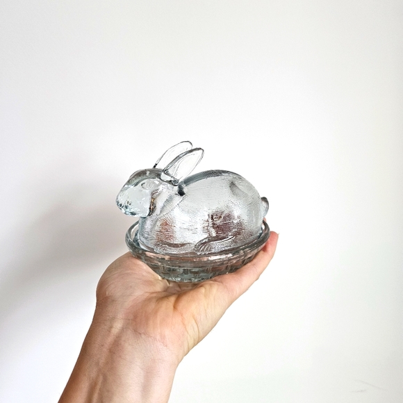 Accents | Vintage Clear Glass Bunny Rabbit On A Nest Covered Candy Dish ...